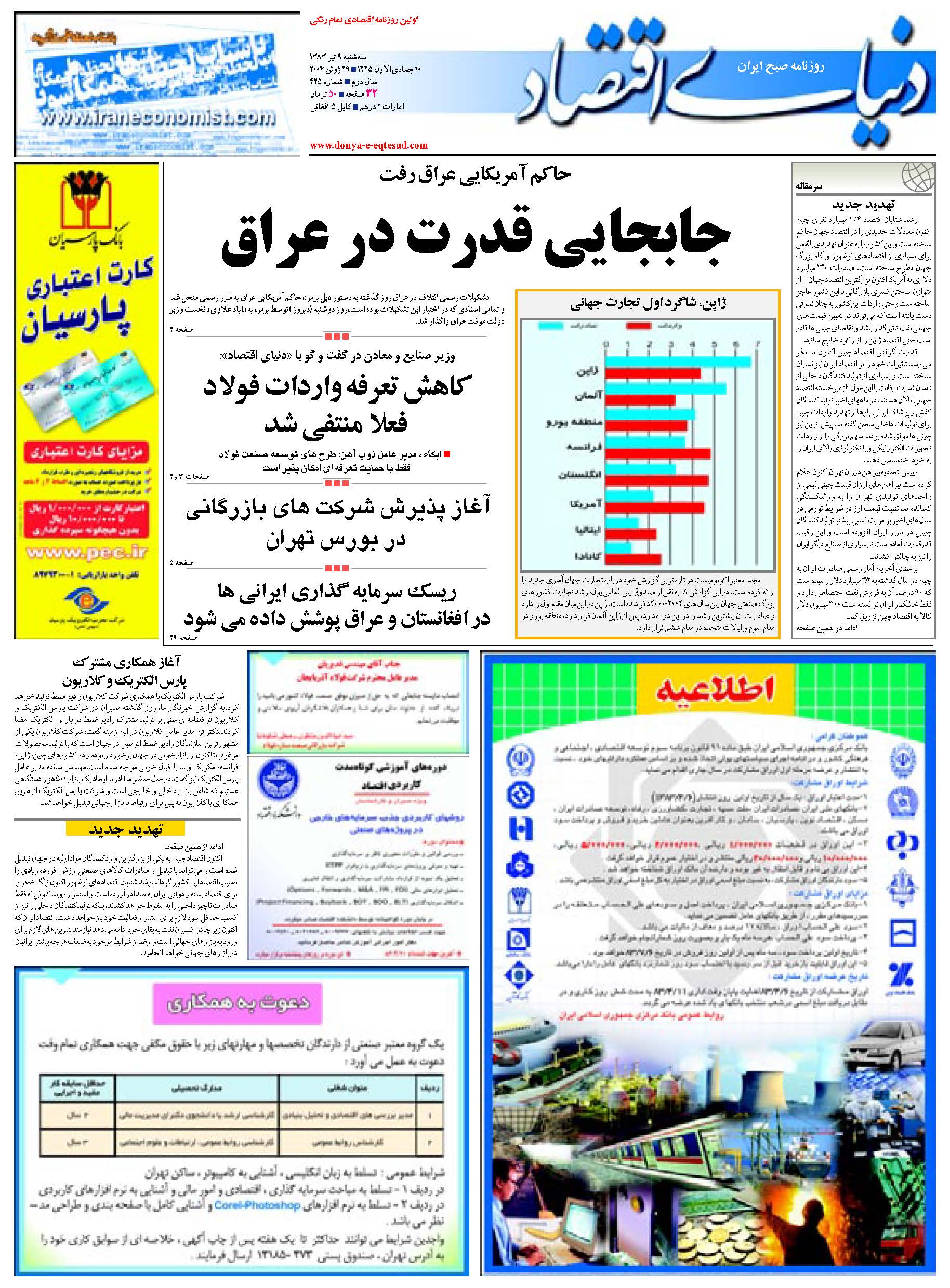 pdf روزنامه دنیای اقتصاد شماره 425